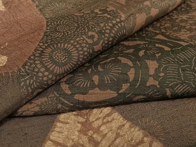 平和屋着物●伝統工芸士　七代目　吉澤与市　紬　絞り　切嵌花文　正絹　逸品　AAAZ0195zg