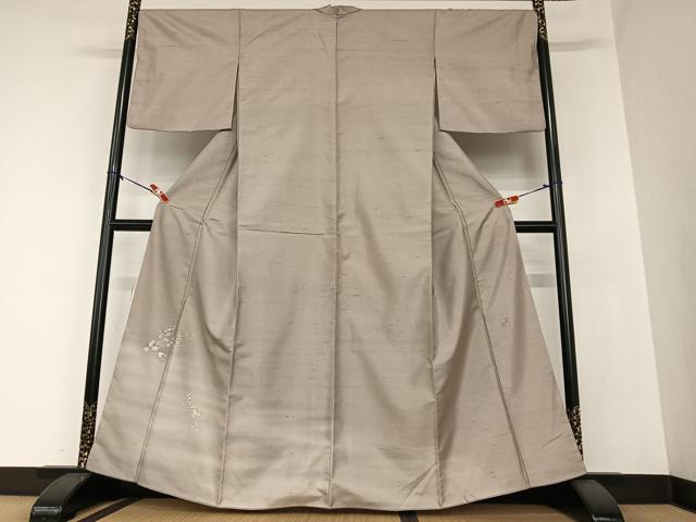 平和屋着物●訪問着　作家物　紬地　ろうけつ染　枝花文　暈し染め　正絹　逸品　AAAZ0196zg