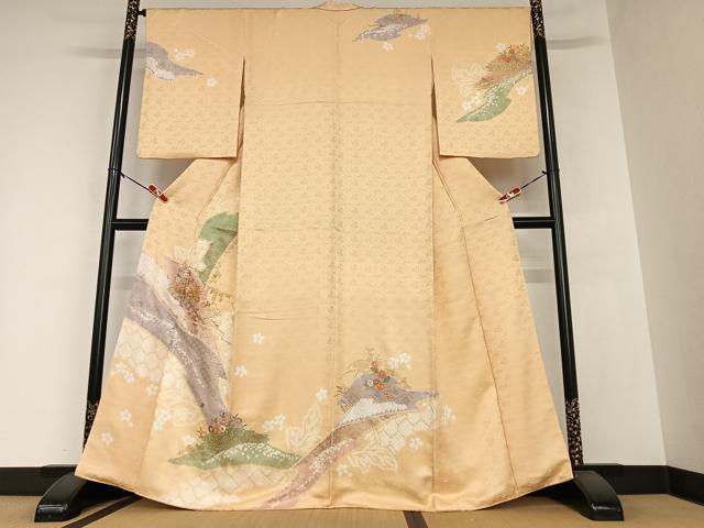 平和屋着物●創業460年・千總　訪問着　駒刺繍　絞り　草花文　金彩　正絹　逸品　AAAZ0200zg