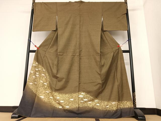 平和屋着物●色留訪問着　紬地　霞文　暈し染め　ロング丈　正絹　逸品　AAAZ0234zg