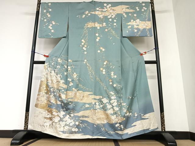 平和屋着物●訪問着　流水枝花文　暈し染め　金彩　正絹　逸品　AAAZ0257zg