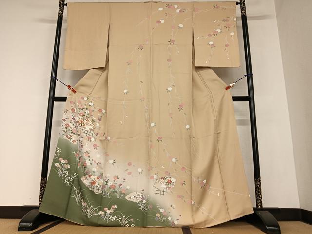 平和屋着物●訪問着　地紙重ね花文　暈し染め　金彩　正絹　逸品　AAAZ0258zg