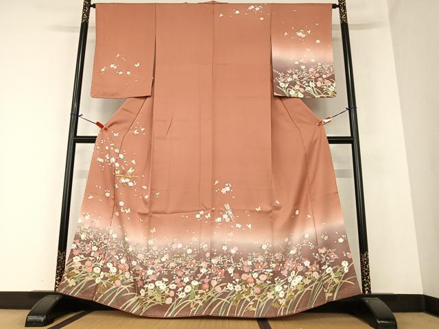 平和屋着物●訪問着　友禅　駒刺繍　花蝶文　横笛　暈し染め　金彩　鈴乃屋扱い　正絹　逸品　未使用　AAAZ0296zg