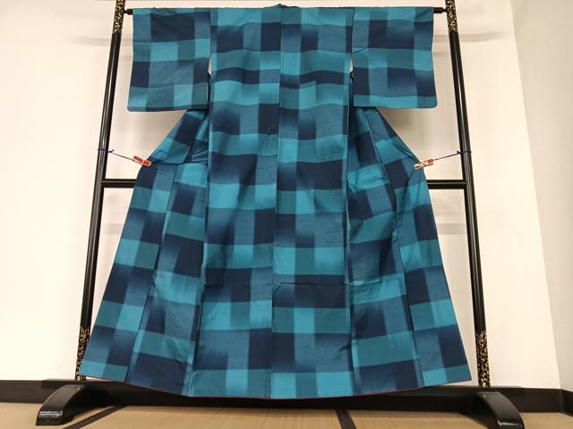 平和屋着物●上質な紬　市松文様　正絹　逸品　AAAZ0315zg