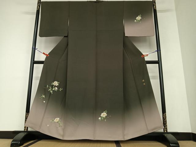 平和屋着物●堀信　訪問着　枝花文　椿　暈し染め　金彩　正絹　逸品　AAAZ0317zg