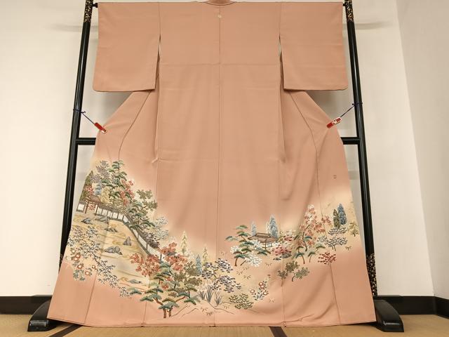 平和屋着物●染匠　久保耕　色留袖　寿光織　風景草花文　石庭　暈し染め　金彩　ロング丈　正絹　逸品　AAAZ0337zg