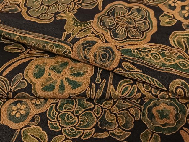 平和屋着物●上質な小紋　紬地　花唐草文　鹿　正絹　逸品　AAAZ0338zg