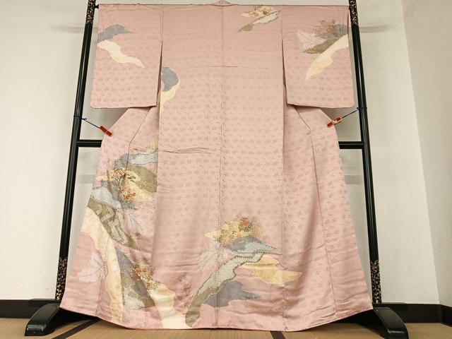 平和屋着物●創業460年・千總　訪問着　駒刺繍　絞り　御所車花文　金彩　正絹　逸品　AAAZ0339zg