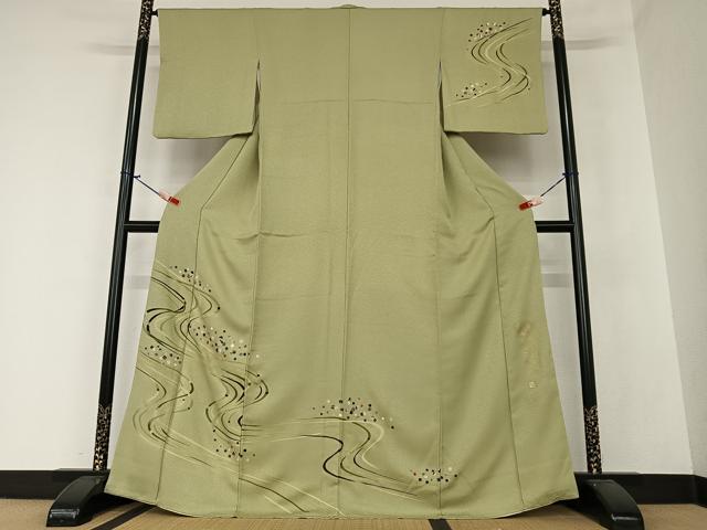 平和屋着物●螺鈿工芸作家　佐野正喜　訪問着　流水箔散らし　金彩　正絹　逸品　AAAZ0348zg