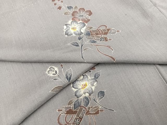 平和屋着物●上質な小紋　紬地　絞り　花絵巻文　正絹　逸品　未使用　AAAZ0531ph