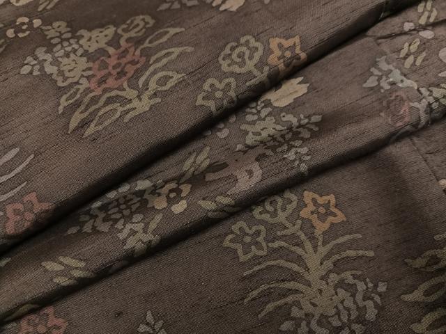 平和屋着物●上質な小紋　紬地　花鳥文　正絹　逸品　AAAZ0554ph