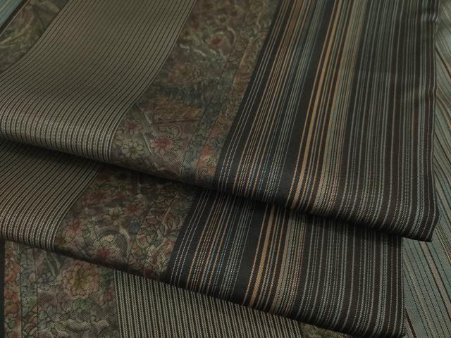 平和屋着物●本場染大島紬　更紗花間道　正絹　逸品　AAAZ0669ck