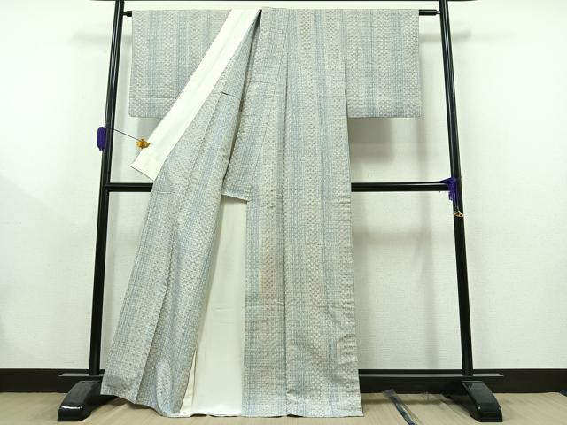 平和屋着物▽上質な紬 単衣 格子 正絹 逸品 AAAZ0689jh 平和屋着物