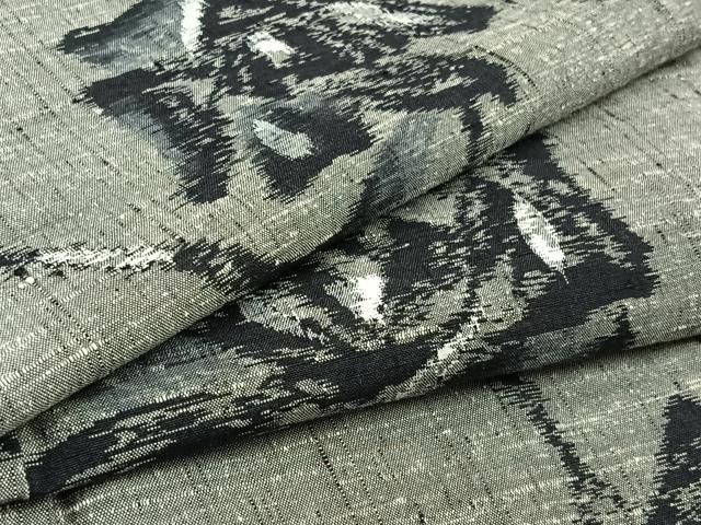 平和屋着物▽上質な紬　単衣　草花文　正絹　逸品　AAAZ0691jh