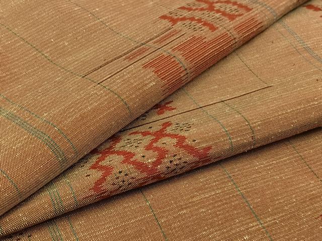 平和屋着物▽上質な紬　単衣　幾何学文様　正絹　逸品　AAAZ0692jh