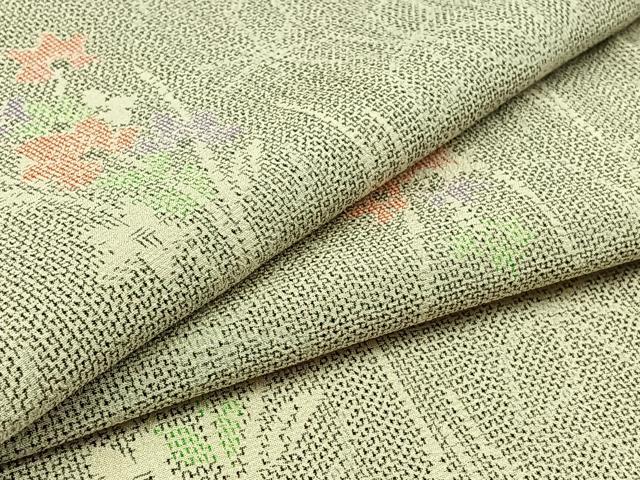 平和屋着物▽本塩沢　単衣　七宝花文　正絹　逸品　AAAZ0694jh