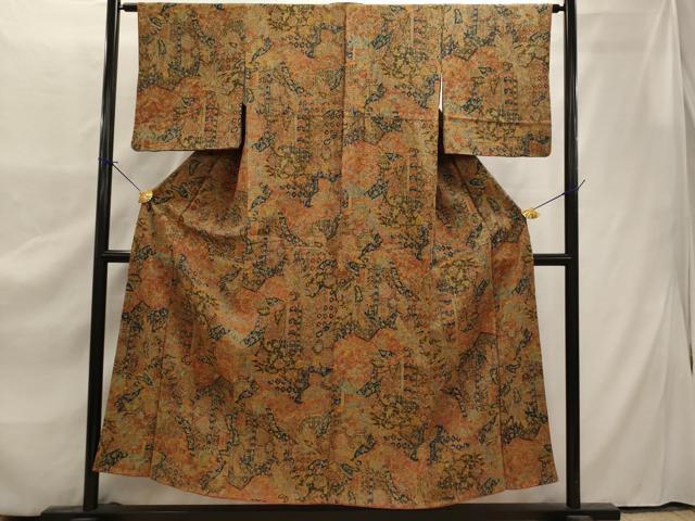 平和屋着物○上質な紬 花菱文 やまと誂製 正絹 逸品 AABA0108zg