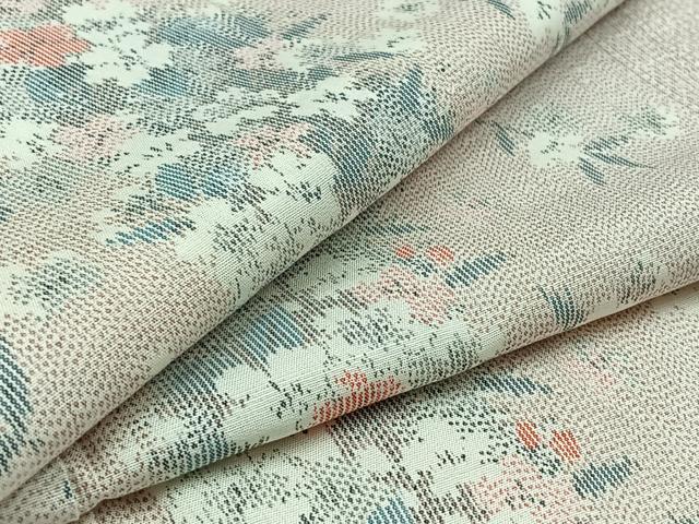 平和屋着物▽上質な紬　単衣　草花文　正絹　逸品　AAAZ0979jh