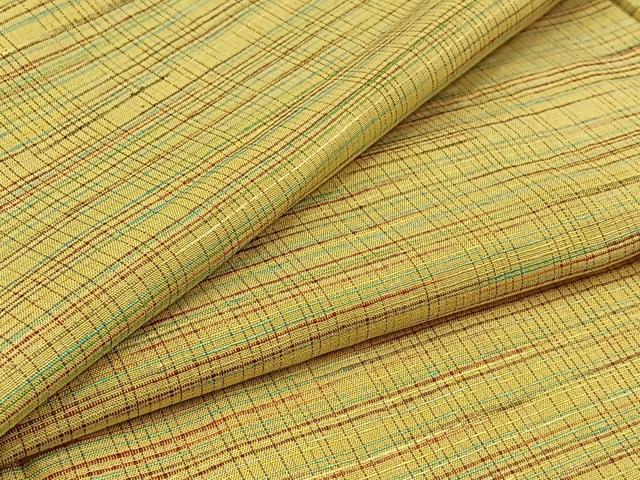 平和屋着物▽上質な紬　単衣　格子　正絹　逸品　未使用　AAAZ0988jh