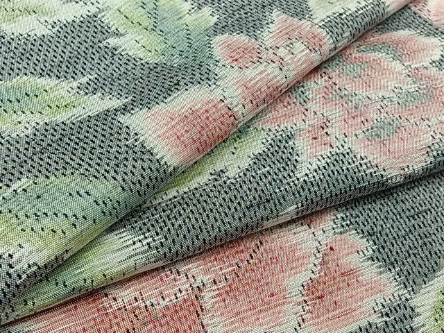 平和屋着物▽上質な紬　単衣　草花文　正絹　逸品　AAAZ1000jh