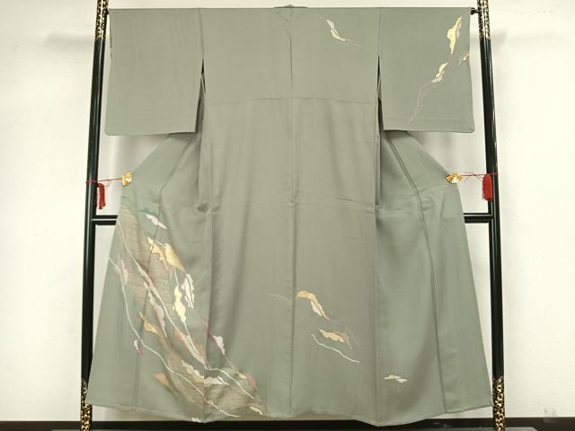 平和屋着物▽訪問着　単衣　幾何学文様　金彩　正絹　逸品　AAAZ1394fy