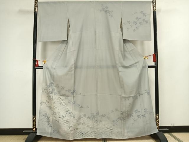 平和屋着物▽訪問着　無双　紗袷　紗×絽　手描き　枝花文　正絹　逸品　AAAZ1444fy