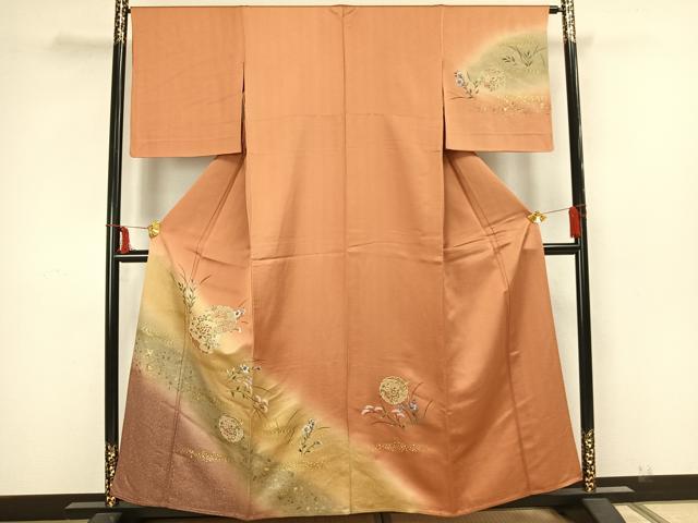 平和屋着物▽訪問着　単衣　中国三大刺繍　汕頭刺繍　スワトウ刺繍　雪輪花文　暈し染め　金銀彩　正絹　逸品　AAAZ1452fy