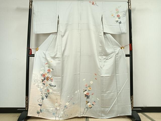 平和屋着物▽訪問着　単衣　花鳥文　正絹　逸品　AAAZ1453fy