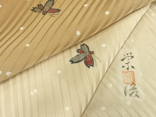平和屋着物▽上質な小紋　単衣　作家物　舞蝶文　銀彩　正絹　逸品　AAAZ1477fy