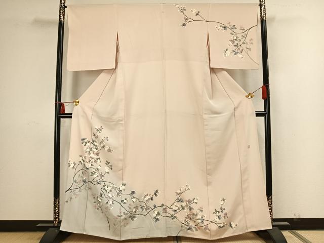 平和屋着物▽訪問着　単衣　作家物　枝花文　正絹　逸品　AAAZ1479fy