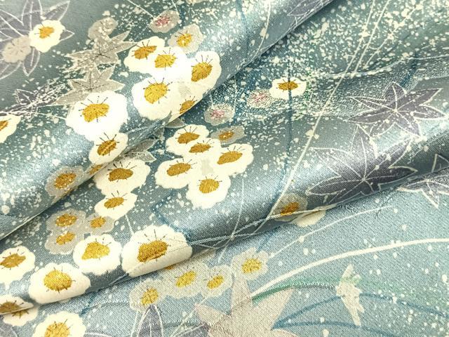 平和屋着物▽上質な小紋　単衣　雲取り草花文　正絹　逸品　AAAZ1488fy