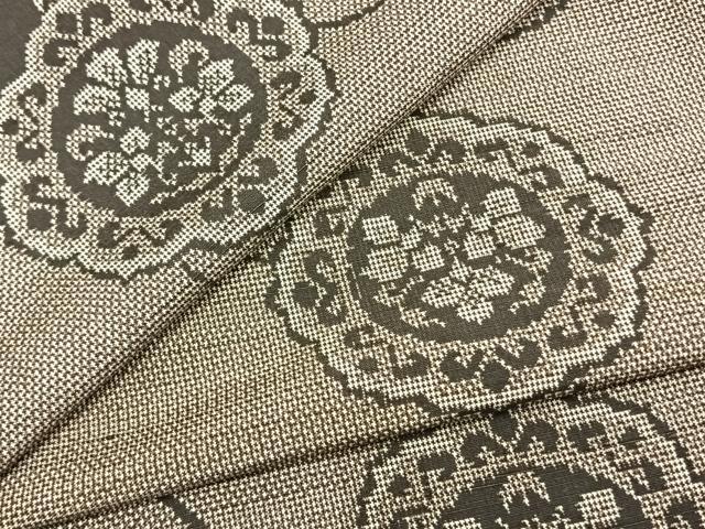 平和屋着物▽上質な紬　単衣　吉祥花文　正絹　逸品　AAAZ1514fy