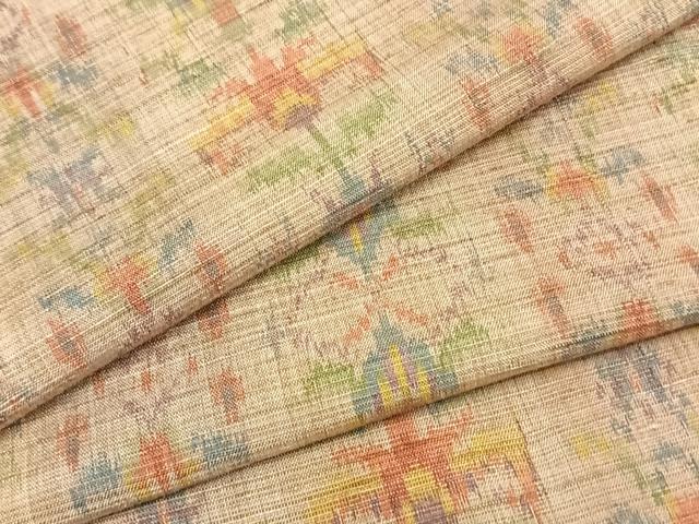 平和屋着物▽上質な紬　単衣　幾何学花文　正絹　逸品　未使用　AAAZ1526fy