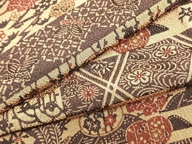 平和屋着物▽上質な小紋　単衣　横段文　鬼しぼ縮緬　正絹　逸品　AAAZ1569fy