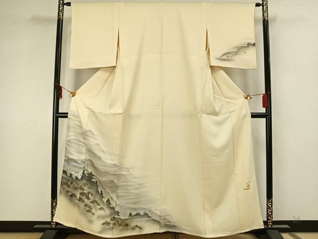 平和屋着物▽訪問着　単衣　作家物　風景文　暈し染め　金銀彩　正絹　逸品　AAAZ1575fy