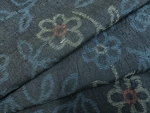 平和屋着物▽上質な紬　単衣　草花文　正絹　逸品　AAAZ1596fy