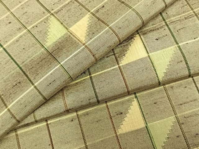 平和屋着物▽上質な紬　単衣　格子　正絹　逸品　AAAZ1604fy