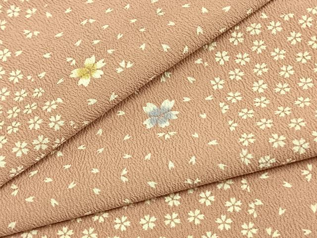 平和屋着物▽小紋　単衣　市松舞桜文　洗える着物　AAAZ1608fy