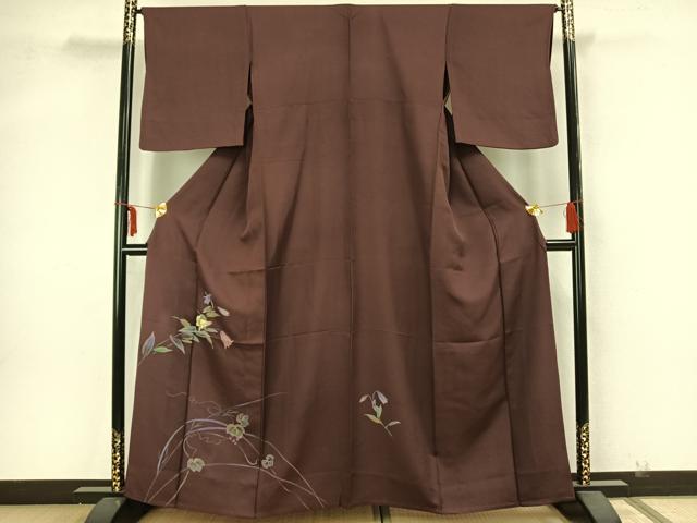 平和屋着物▽訪問着　単衣　草花文　正絹　逸品　AAAZ1613fy