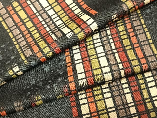 平和屋着物▽小紋　単衣　市松文様　洗える着物　AAAZ1638fy