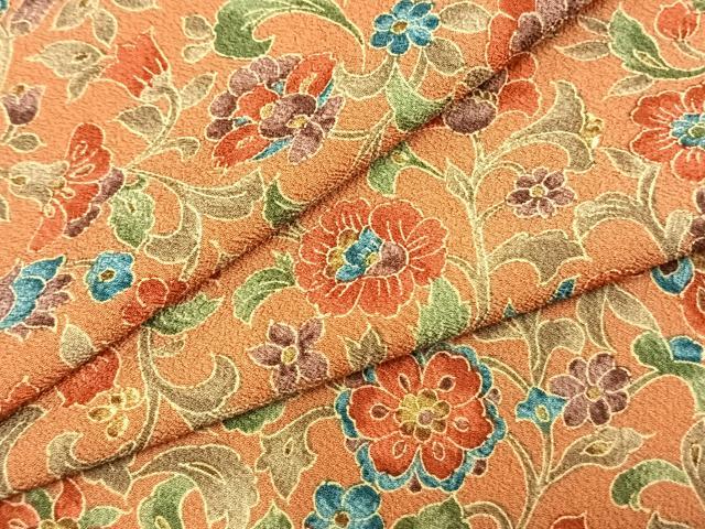 平和屋着物▽小紋　単衣　草花文　さんび謹製　洗える着物　AAAZ1639fy