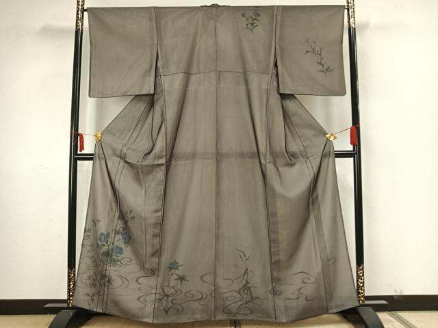 平和屋着物▽訪問着　無双　紗袷　紗×絽　手描き　草花文　正絹　逸品　AAAZ1652fy