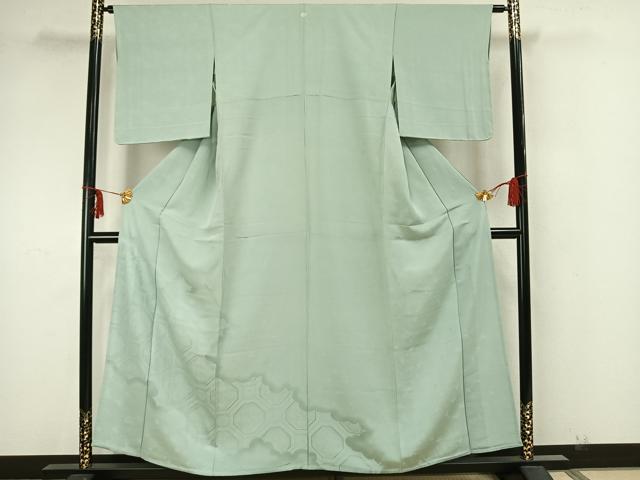 平和屋着物▽豪華色留袖　単衣　色無地　雲取り吉祥花地紋　青磁鼠色　正絹　逸品　未使用　AAAZ1695fy