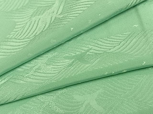 平和屋着物▽上質な色無地　単衣　舞鳥地紋　若竹色　正絹　逸品　未使用　AAAZ1705fy