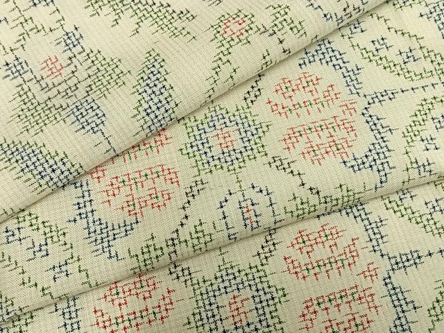 平和屋着物▽上質な紬　単衣　幾何学花文　正絹　逸品　AAAZ1709fy