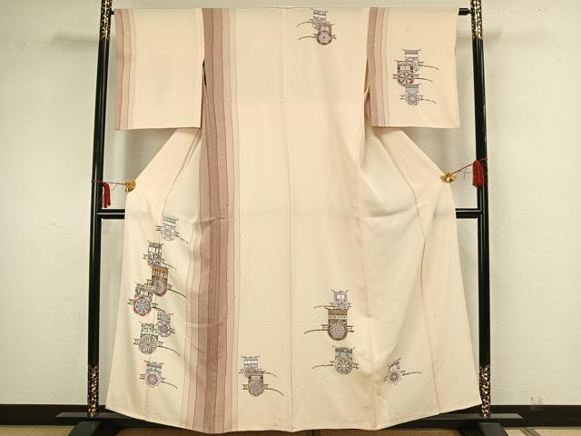 平和屋着物▽訪問着　単衣　御所車文　金銀彩　正絹　逸品　AAAZ1729fy