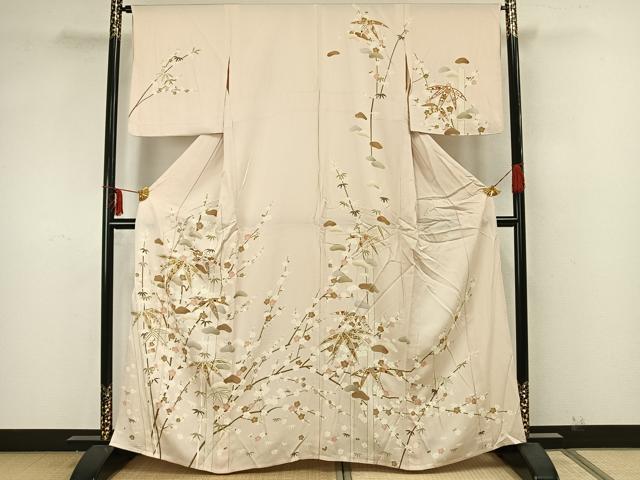 平和屋着物▽訪問着　単衣　駒刺繍　松竹梅　金彩　正絹　逸品　AAAZ1740fy