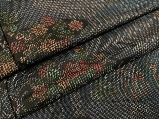 平和屋着物●本場大島紬　一元絣　草花文　正絹　逸品　未使用　AAAZ1774ph