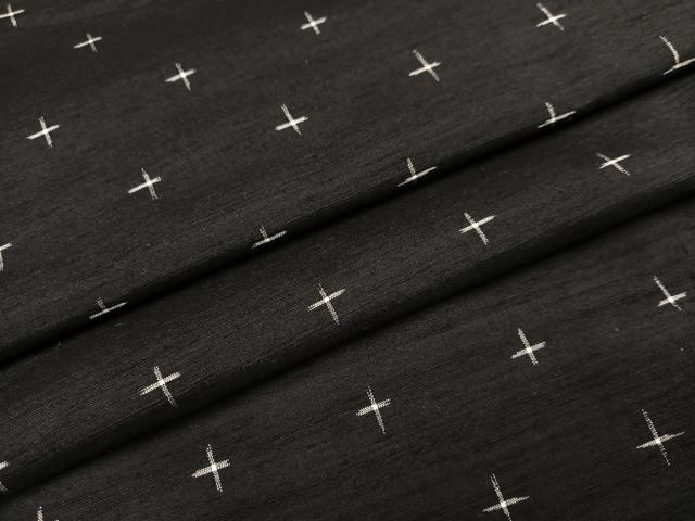 平和屋着物●上質な紬　十字絣　黒地　正絹　逸品　AAAZ1802ph