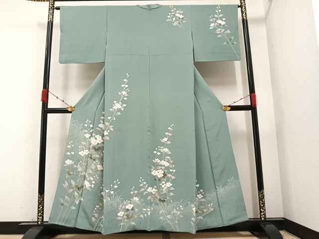 平和屋着物●訪問着　友禅　枝花文　たたき染め　正絹　逸品　AAAZ1817ph